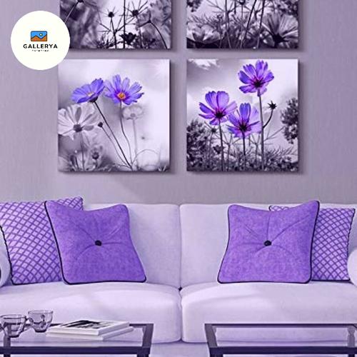 Jual lukisan bunga tipe panel warna violet 4 pcs - 40x40 - Kab. Bandung ...