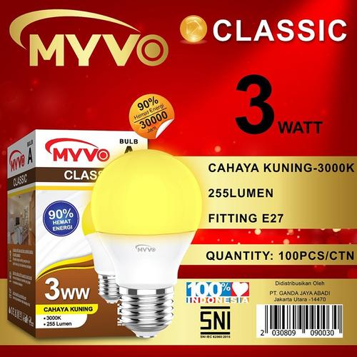 Jual MYVO CLASSIC LAMPU LED BULB 3W CAHAYA KUNING WARM WHITE 3000K GARANSI - Kota Tangerang ...