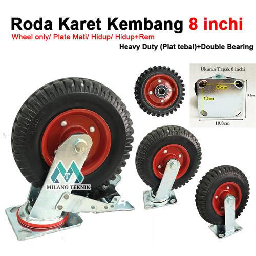 Jual Roda 8 inchi Karet Kembang (Wheel Only/Mati/Hidup/Rem)+Double ...