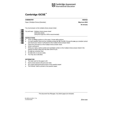 Jual IGCSE Chemistry 0620 2021-2024 extended May/June past papers & mark schemes - Jakarta Barat ...