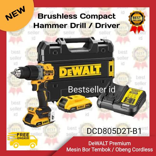 Jual DeWALT DCD805D2T-B1 Mesin Bor 13mm Cordless 20V 2.0Ah Compact Premium Brushless Hammer ...