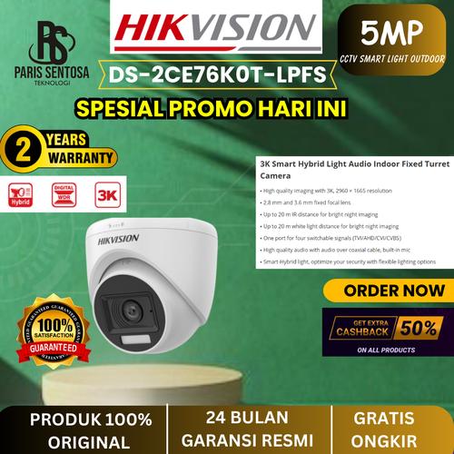Promo Hikvision DS-2CE76K0T-LPFS CCTV 5MP Kamera Indoor Full Color HD ...
