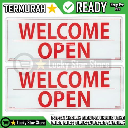 Jual Sign Board Tulisan Welcome Open Papan Akrilik Stiker Tempel Kaca ...
