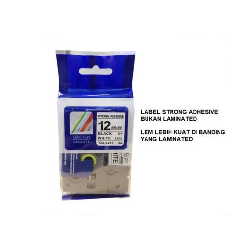 Jual Label Tape TZE 231 TZE231 compatible Brother 12mm Black On White ...