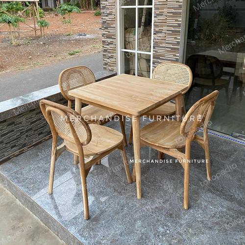 Jual Set Meja Makan Resto Kayu Jati - Kursi Makan Cafe Type Jepang Rotan - Non Finishing - Kab ...