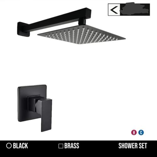 Jual KRAN TANAM MIXER KOTAK + WALL SHOWER KOTAK HITAM 8 INCHI/STOP KRAN ...
