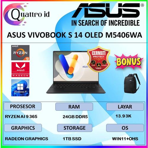 Jual Asus Vivobook S 14 Oled M5406WA Ryzen AI 9 365 Ram 24GB 1TB W11 ...