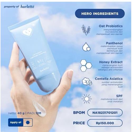 Jual Harlette Oat Probiotic Lightweight Sunscreen SPF 50 PA ...