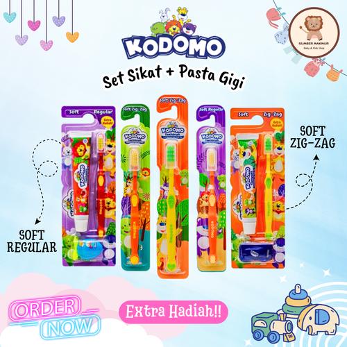 Jual Kodomo Set Sikat Gigi + Pasta Gigi Anak Kodomo Soft ZigZag / Regular 2in1 Toothbrush ...