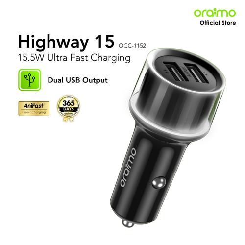 Jual Oraimo Car Charger Highway 15 Dual Output LED Light Ring 15.5W ...