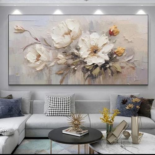 Jual Hiasan dinding lukisan bunga putih tekstur 80×150 plus Frame - Kab ...