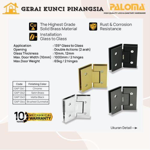 Jual PALOMA Engsel Shower Hinge Pintu Kaca Kamar Mandi Jepit Penjepit ...
