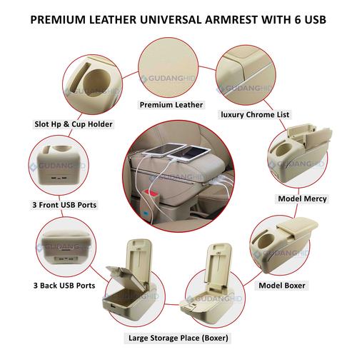 Jual Armrest Mobil Universal Center Console Box 4 USB + 2 Type-C Port ...