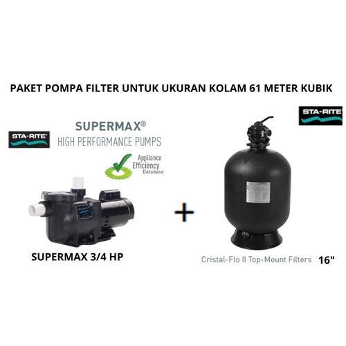 Jual POMPA STARITE SUPERMAX 3/4 HP + FILTER CRISTAL FLO II 16" UNTUK ...