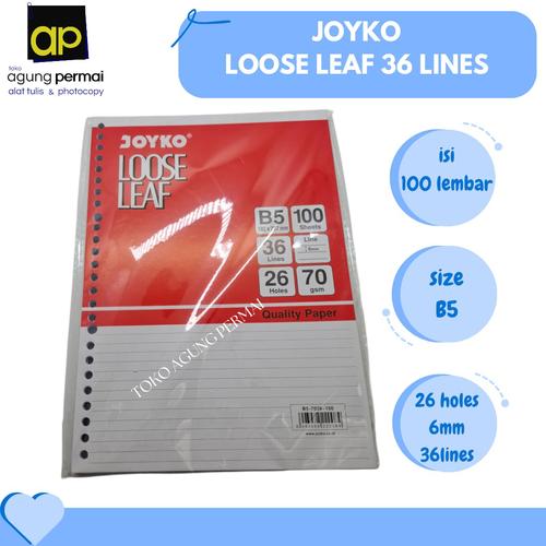 Jual Kertas Loose Leaf / Isi Kertas Binder Joyko B5-7026-36 Lines isi 100 Lembar - Jakarta Utara ...