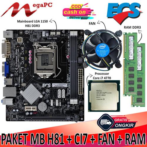 Jual Paketan 1150 Mainboard H81 DDR3 + Core I7 4770 / I7 4790 + FAN + RAM - ECS Mini, TANPA RAM ...