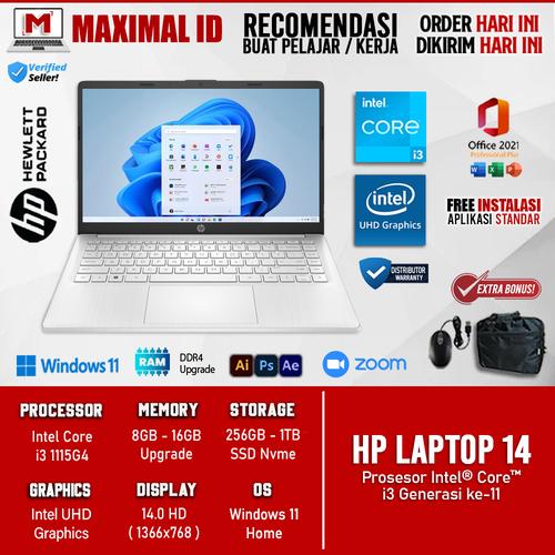 Jual Laptop HP 14 Intel i3 1115G4 Ram 16GB 512GB SSD 14.0 FHD Windows ...