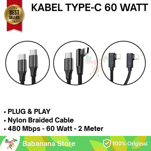 Jual KABEL DATA CHARGER USB TYPE-C TO TYPE-C 60WATT CABLE FOR TYPE C 2M ...