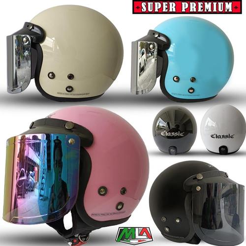 Jual Helm Bogo Dewasa Full Leher Retro Classic SNI Kaca Datar Silver ...