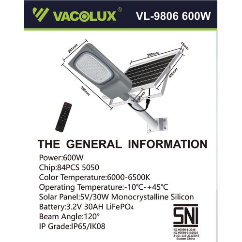 Jual LAMPU JALAN PANEL SURYA VACOLUX VL -9806 600WATT - Jakarta Barat ...