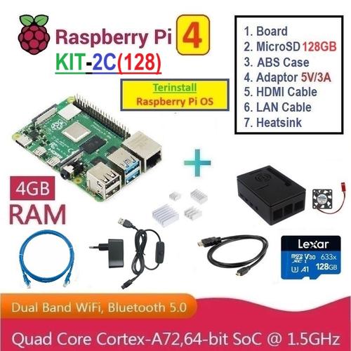 Jual KIT-2C(128) : Raspberry Pi 4 (4GB RAM) - Complete SET (MicroSD ...