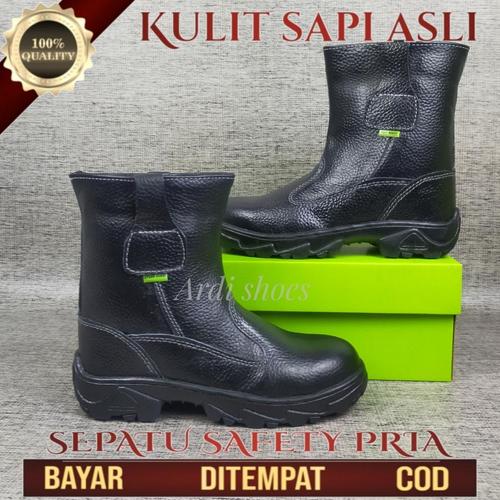 Jual Sepatu Safety Boots Pria Kulit Asli Sepatu Tinggi Proyek Septi ...