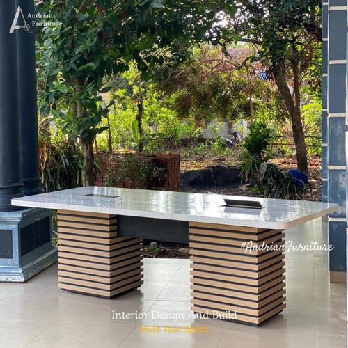 Jual Meja Kerja Meeting Kantor Minimalis Modern Fin. HPL Marmer Luxury ...