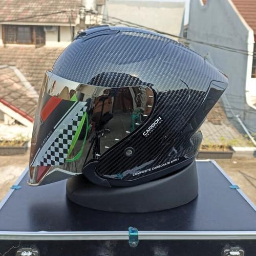 Promo HELM JS ARMOR MOTIF CARBON HALF FACE / HELM HALF FACE / HELM JS ...