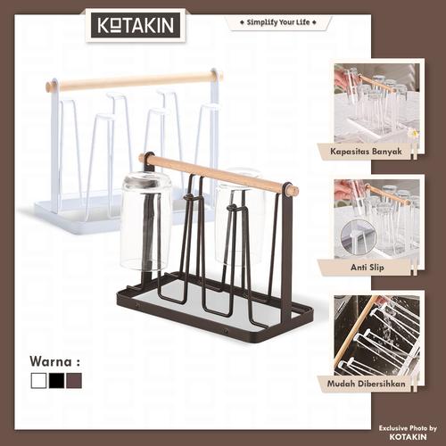 Promo Rak Gelas Tempat Cangkir Gagang Kayu Estetik 6 Slot Organizer Cup ...