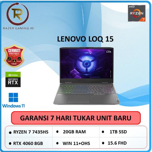 Jual LENOVO LOQ 15 RYZEN 7 7435HS RTX4060 RAM 8GB/ 20GB SSD 512GB W11 ...