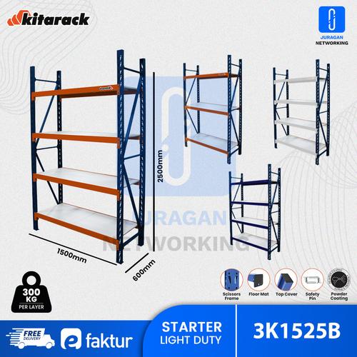 Jual RAK GUDANG BESI 2,5 METER 4 SUSUN WAREHOUSE RACK 300KG P 1.5M Biru ...