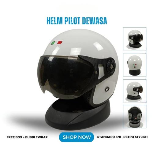Promo Helm Retro Pilot Italy Dewasa Half Face Putih Glossy - Pink ...