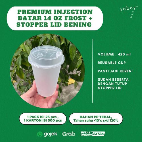 Jual CUP PREMIUM INJECT DATAR 14oz FROST DOFF + TUTUP STOPPER LID HITAM ...