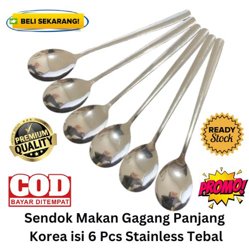 Jual Sendok Makan Gagang Panjang Korea isi 6 Pcs Stainless Tebal Sendok ...