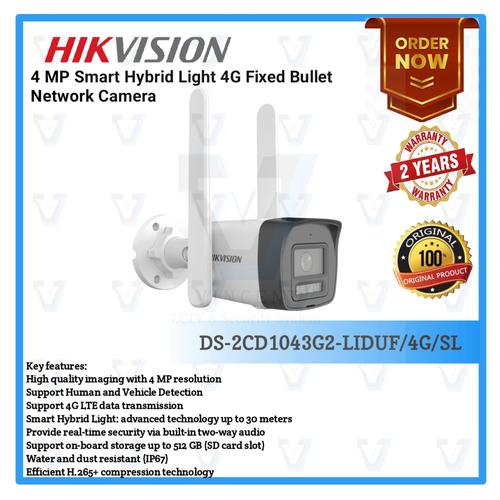 Promo DS-2CD1043G2-LIDUF/4G/SL Hikvision 4MP Smart Hybrid Light 4G Fixed Bullet Network Camera ...