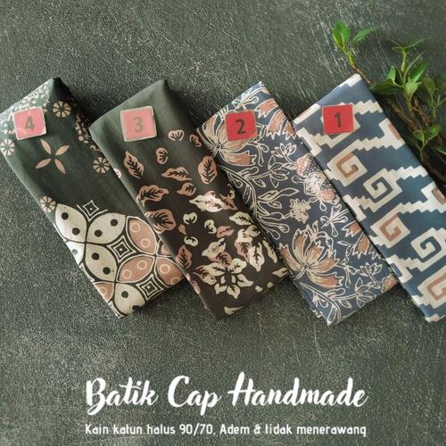 Jual Kain Batik Cap Handmade Motif Kawung Daun Bunga Warna Abu-abu ...
