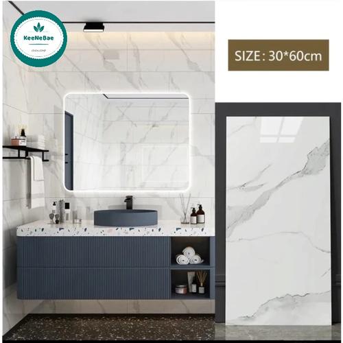 Jual wallpaper sticker dinding kamar mandi waterproof marmer putih ...