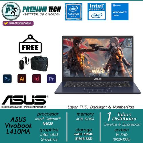 Jual ASUS VIVOBOOK L410MA INTEL N4020 4GB 256GB SSD WIN11 14 FHD NUMPAD ...