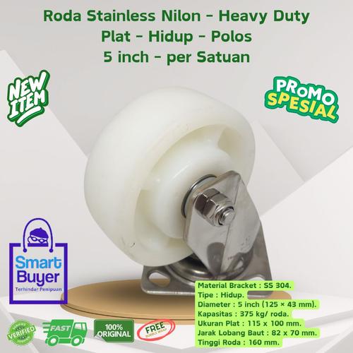 Jual Roda 5 Inch 125 X 43 mm Stainless Nilon PU Heavy Duty Plat Hidup ...