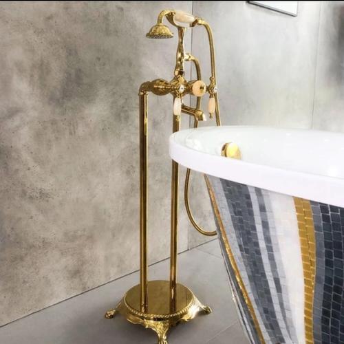 Jual Kran bathtub standing 2 putaran acrilik gold, kran standing klasik ...