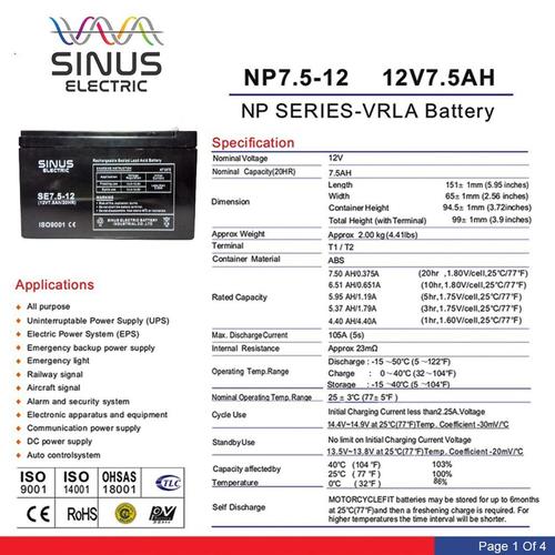 Jual Itech AKI SINUS ELECTRIC VRLA 12V 7,5AH AKI SEPEDA LISTRIK ORIGINAL - Jakarta Pusat ...