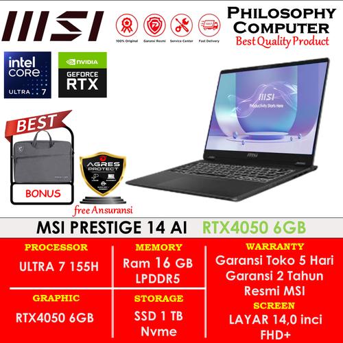 Jual MSI Prestige 14 Ai Studio OLED RTX4050 6GB Ultra 7 155H 16GB ...