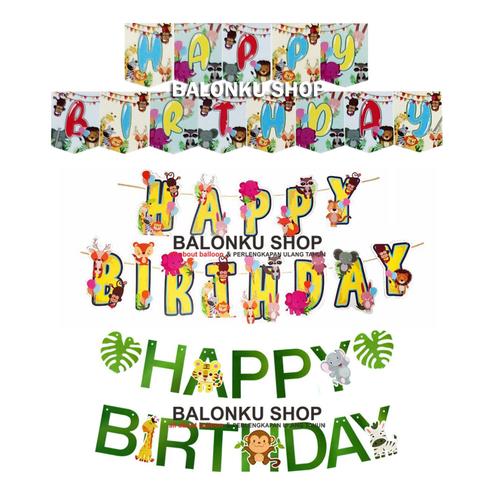Jual Banner Happy Birthday Karakter Animal Safari / Bunting Flag HBD ...