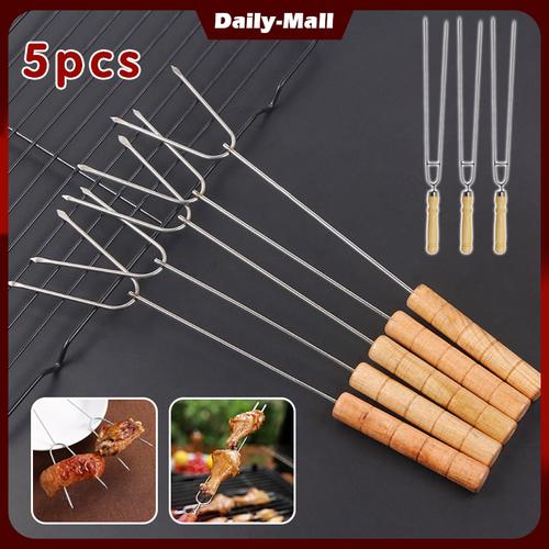 Jual Isi 5 Tusuk Sate Reusable Stainless Alat Tusuk Daging Panggang BBQ ...