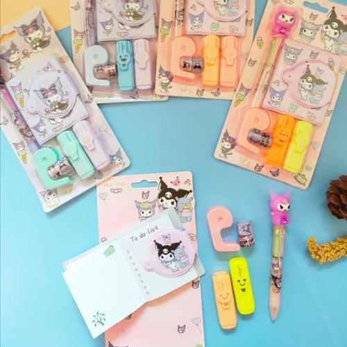 Promo Buku Notes Set Kuromi 5 in 1 plus Pulpen 4 warna Solatip stabilo ...