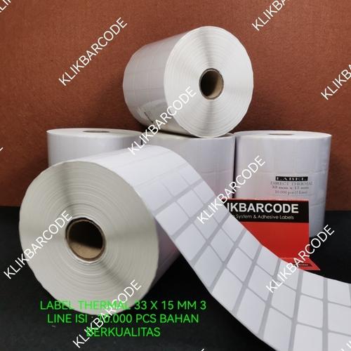 Jual PREMIUM LABEL BARCODE / STIKER Uk. 33 X 15 (3 LINE) THERMAL 33X15 ...