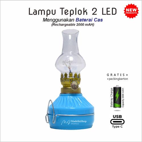 Jual Lampu Teplok 2 LED Bateray Charge 2000 mAH Retro Jadul Plastik ...
