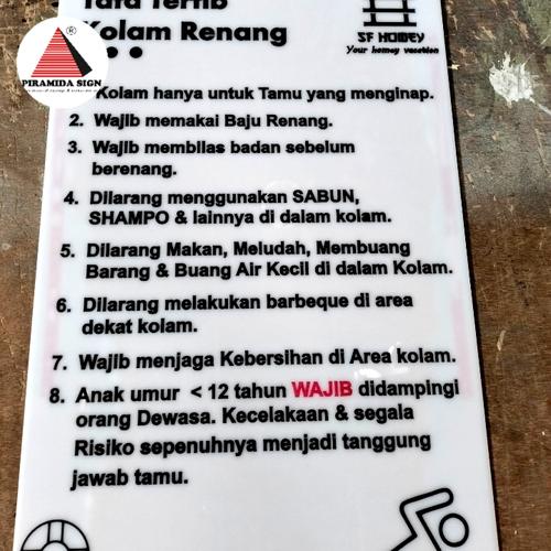 Jual Sign Pool Rules acrylic outdoor 20x40cm tertib skrup kolam aturan ...