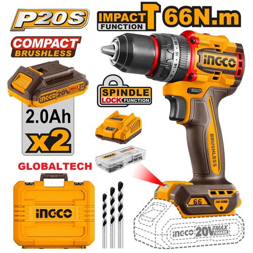 Jual INGCO CIDLI20668 MESIN BOR IMPACT CORDLESS 20V BRUSHLESS 13MM ...
