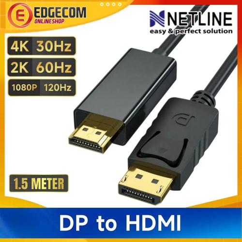 Jual Kabel Displayport DP to HDMI 4K 1.5 Meter Cable Converter Netline ...
